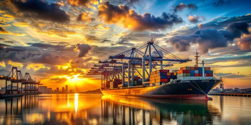 Cargo Ship at Sunset, Golden Hour, Container Ship, Cargo Port, Shipping ...