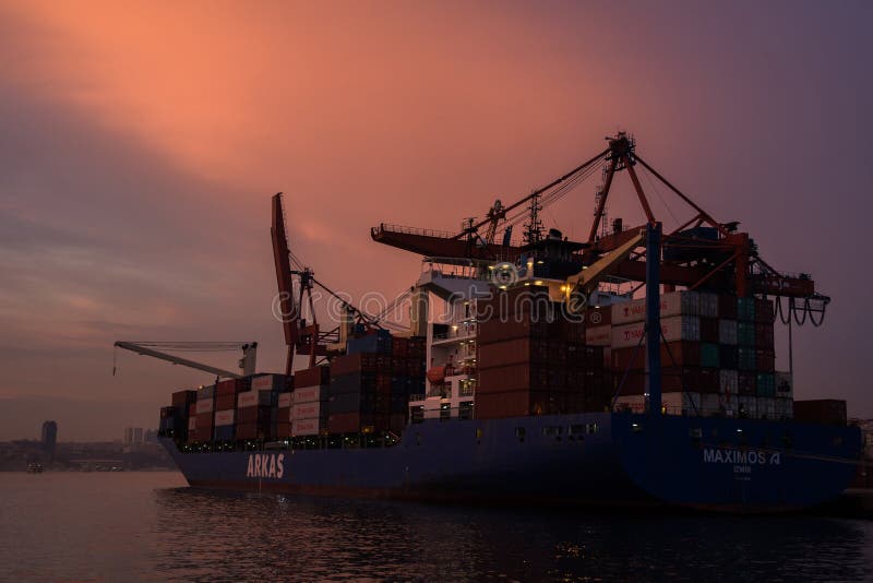 Cargo Ship in Sunset Light. Turkey. Istanbul. Editorial Stock Image ...