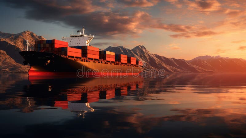 A Cargo Ship at Sunset Photo Realistic - Generative AI. Stock Image ...