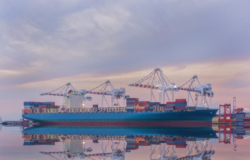 Cargo Ship in Trade Port , Container Loading Shipping by Crane Stock ...