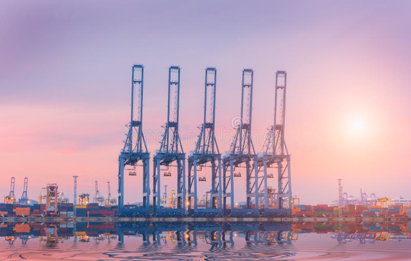 Cargo Ship in Trade Port , Container Loading Shipping by Crane Stock ...