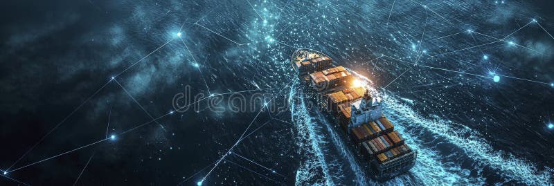 Cargo Ship Trail Blazing Digital Path in Ocean Stock Illustration ...