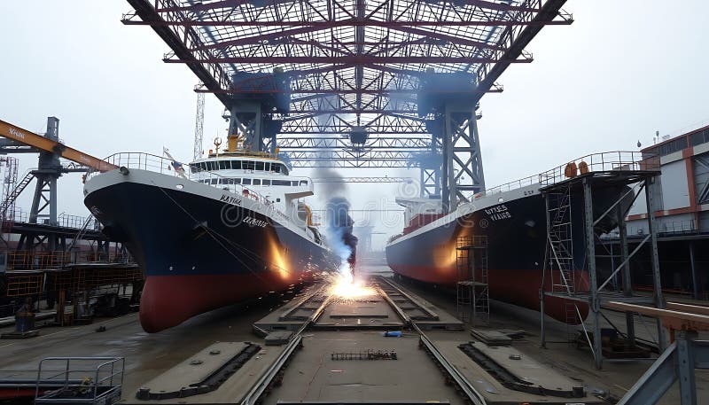 Cargo Ship Under Construction in Dock Generative AI Stock Illustration ...