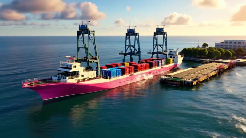 Cargo Ship Unloading Containers at Dock: Maritime Transport, Global ...