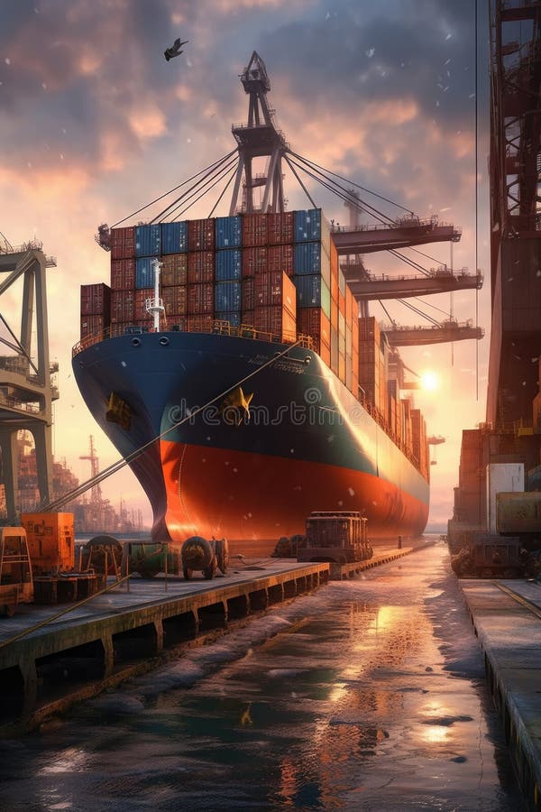 Cargo Ship Unloading Containers at Port Stock Illustration ...