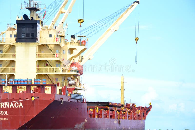 Cargo Ship Unloading at Port Editorial Stock Photo - Image of freighter ...