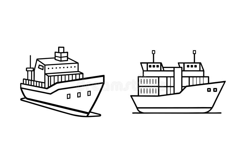 Cargo Ship Vector Art Design Style Illustrations Stock Vector ...