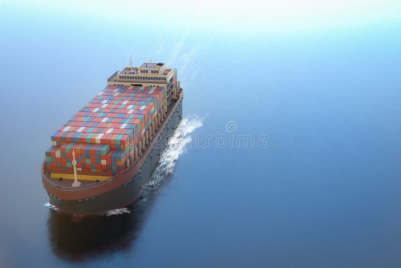 Cargo Ship or Vessel with Containers in Ocean Stock Illustration ...