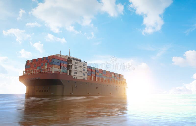 Cargo Ship or Vessel with Containers in Ocean Stock Illustration ...