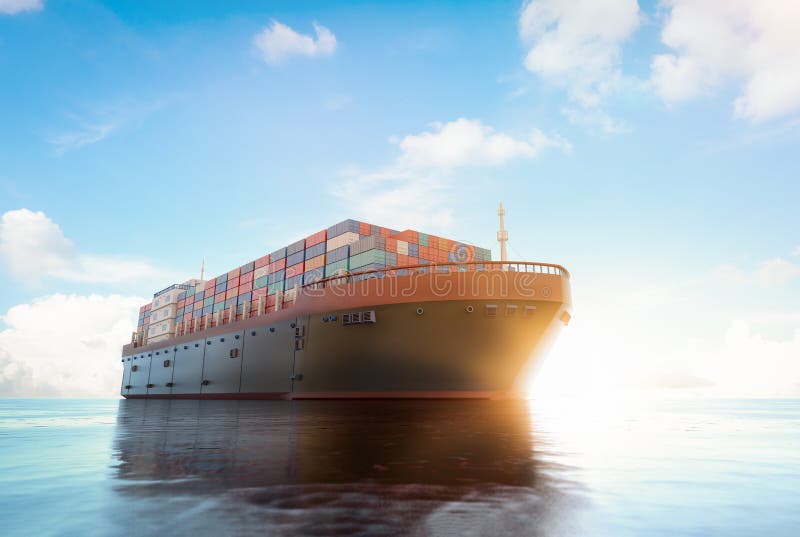 Cargo Ship or Vessel with Containers in Ocean Stock Illustration ...