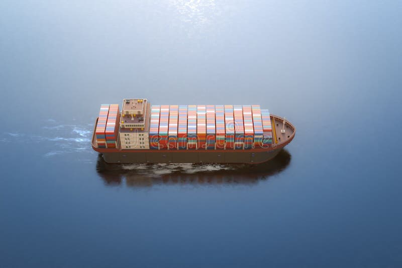 Cargo Ship or Vessel with Containers in Ocean Stock Illustration ...
