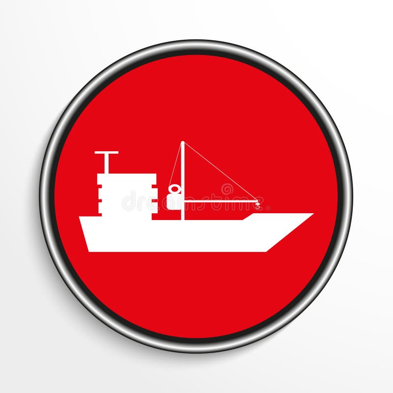 Cargo Ship. White Icon on a Red Background. Stock Illustration ...