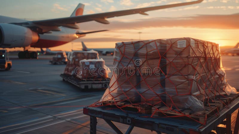 Cargo Shipment at Airport Terminal during Sunset Logistics and ...