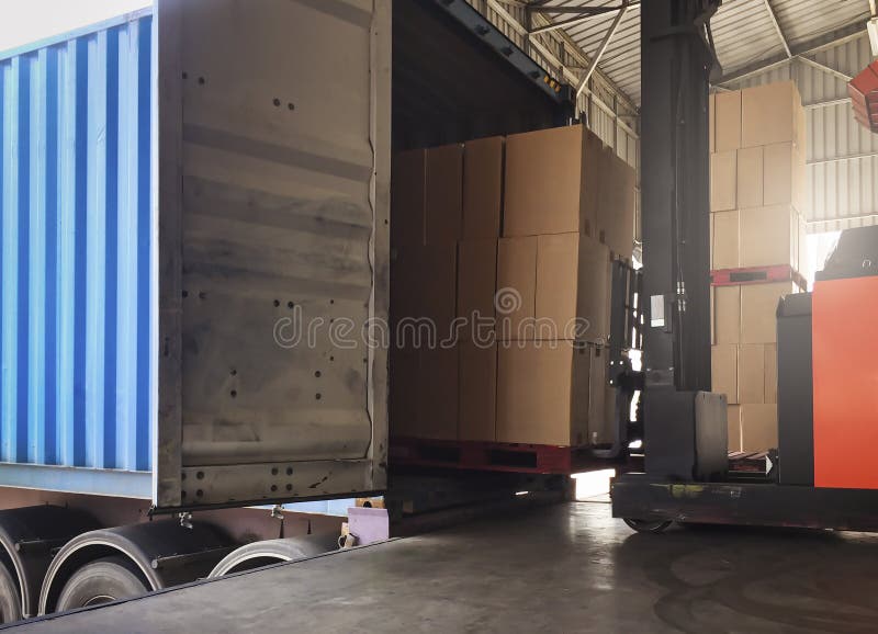 Cargo Shipment Loading for Truck. Warehousing Logistics and ...