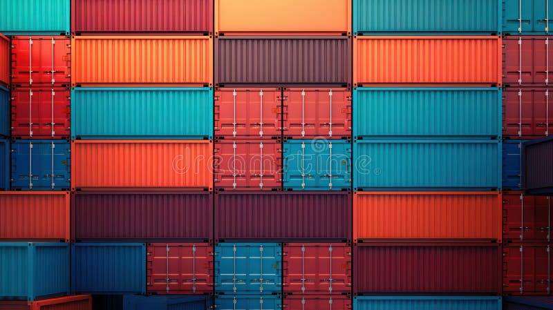 Cargo Shipping Container in Blue and Red Colors. Illustration Stock ...