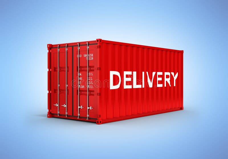 Cargo Shipping Container with an Inscription Delivery on Blue Gradient ...