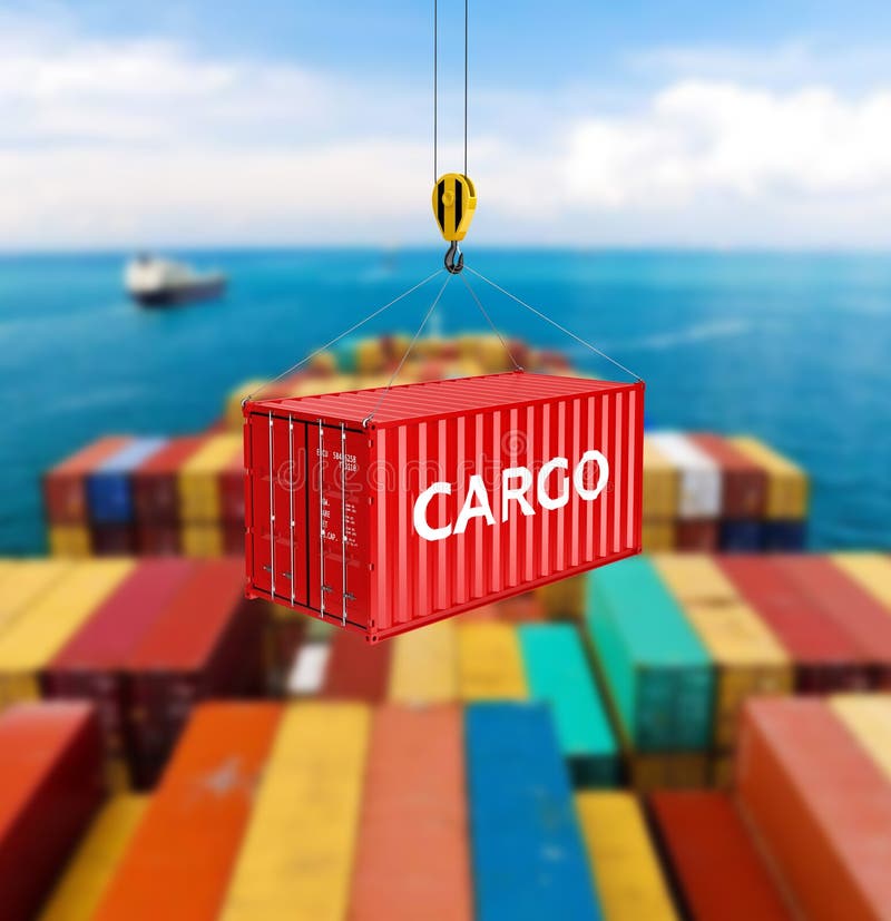 Cargo Shipping Container Loading Concept the Crane Lifts the Container ...