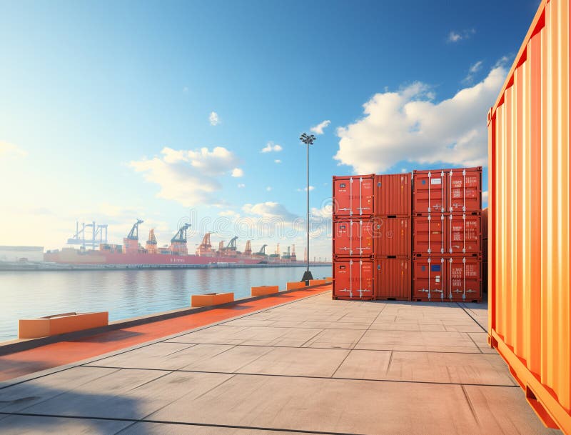 Cargo Shipping Container Working at Sea Port Logistic Busi. AI ...