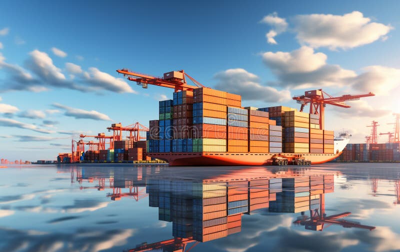 Cargo Shipping Container Working at Sea Port Logistic Busi. AI ...