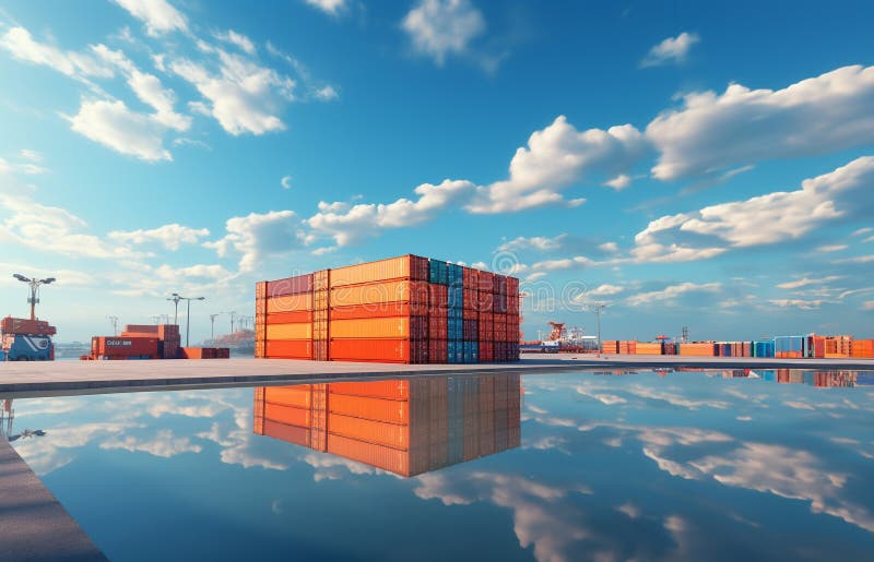 Cargo Shipping Container Working at Sea Port Logistic Busi. AI ...
