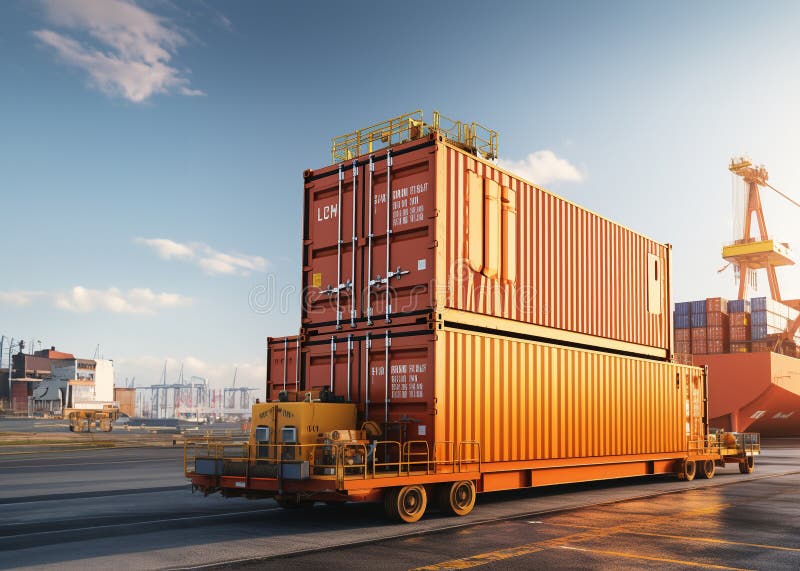 Cargo Shipping Container Working at Sea Port Logistic Busi. AI ...
