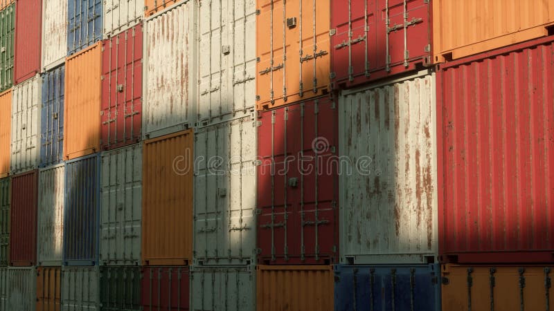 Cargo Shipping Containers Rows in Logistics Industry Concept Background ...