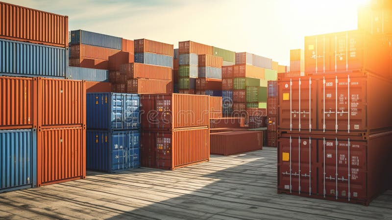 Cargo Shipping Containers in Storage Area. Delivery, Logiistics Stock ...