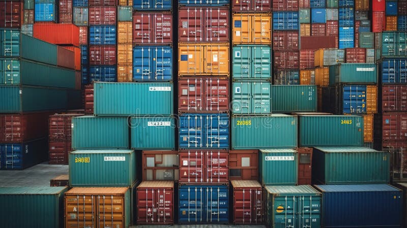 Cargo Shipping Containers in Storage Area. Delivery, Logiistics Stock ...