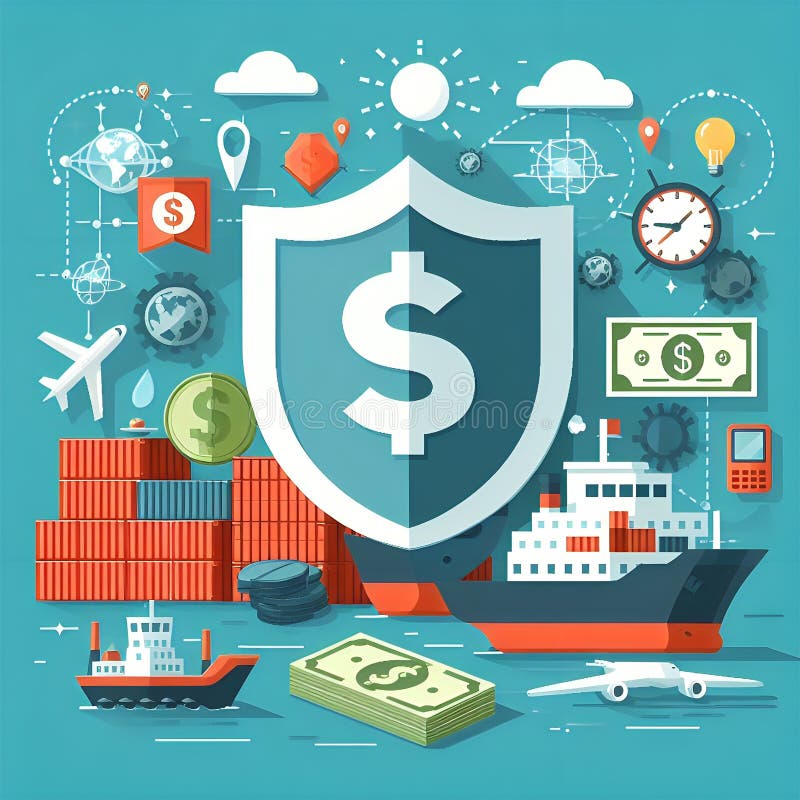 Shield with Dollar Sign and Container Ship. AI Generated Stock ...