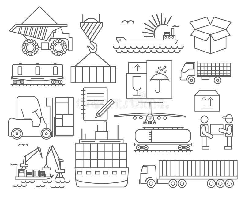 Cargo Shipping Delivery Icon Set. Thin Line Design Stock Vector ...