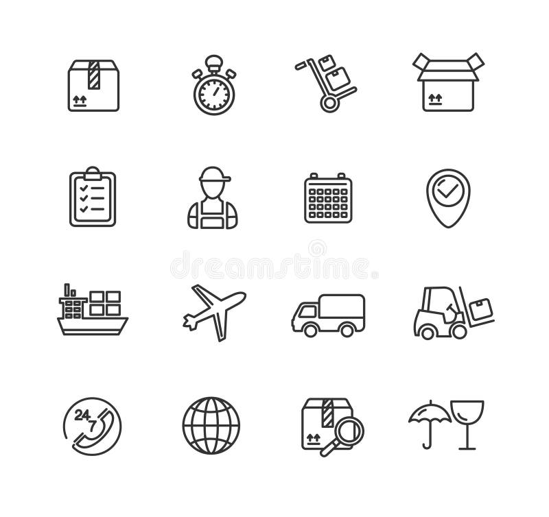 Cargo and Shipping Outline Icons Set. Vector Stock Vector ...