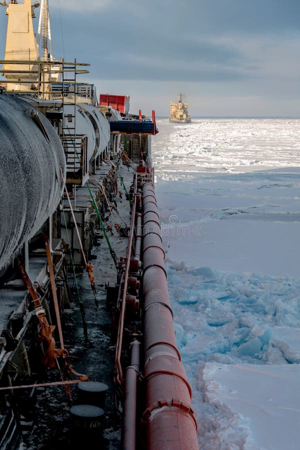 Ship in the Ice of the Arctic. Stock Image - Image of winter, cargo ...