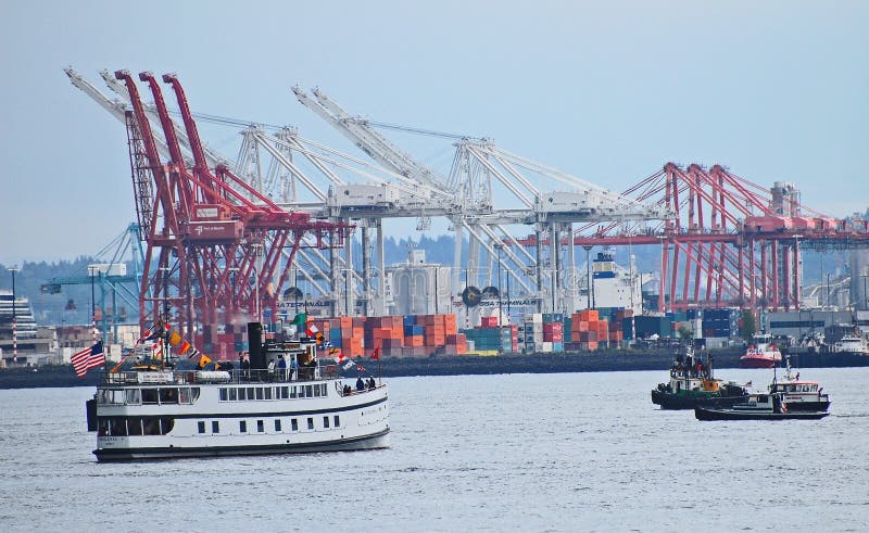 Cargo Ships Being Loaded with Containers, Port of Seattle Editorial ...