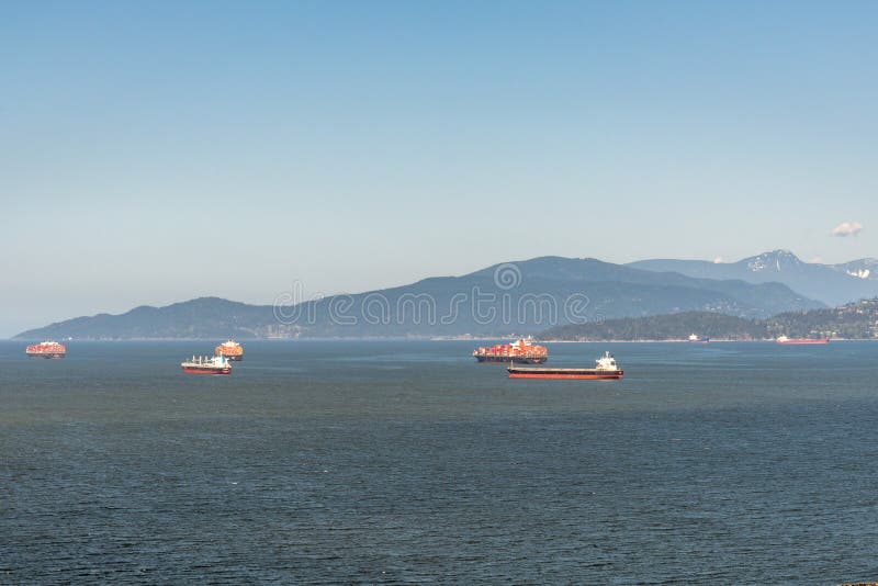 Cargo Ships in Burrard Inlet Stock Photo - Image of industrial ...