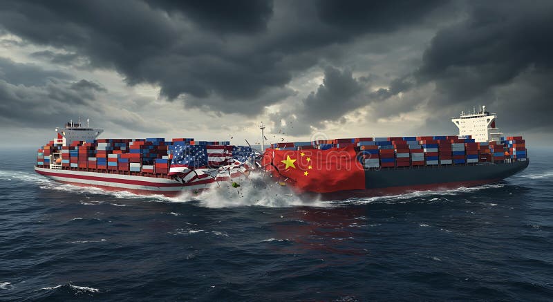 Cargo Ships Colliding in Ocean during Storm Stock Illustration ...
