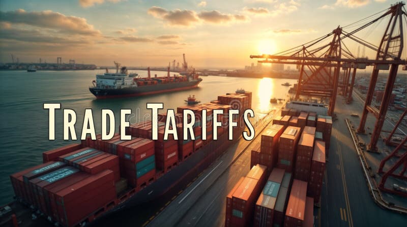 Cargo Ships and Containers at Sunrise in Industrial Port Highlighting ...