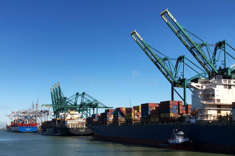 Container Ships Docked at Port Editorial Photography - Image of water ...