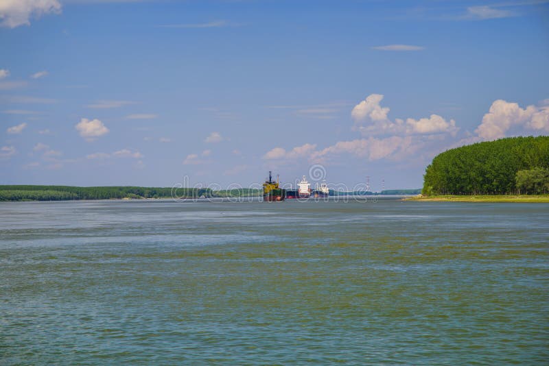 Cargo Ships Downstream on Danube River Stock Image - Image of import ...