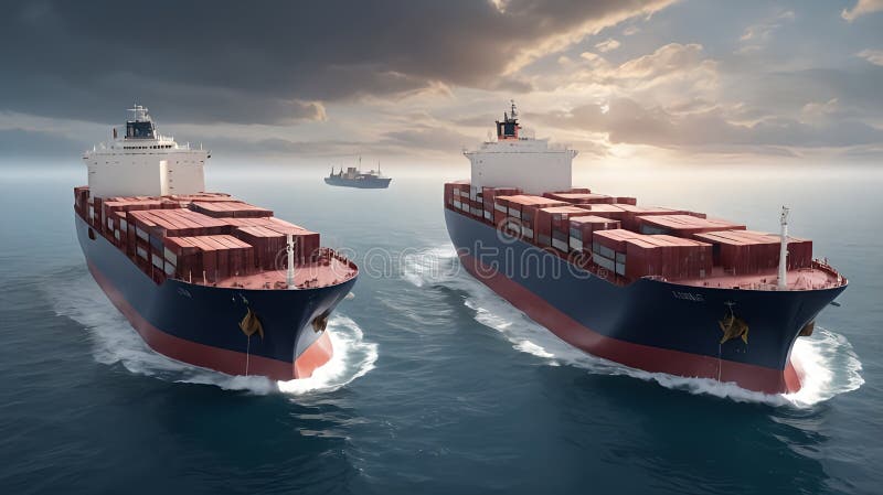 Cargo Ships Moving on the Water at Sunset - Shipping Concept Stock ...