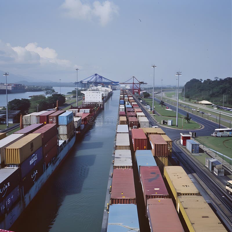 Cargo Ships Passing through Panama Canal Stock Photo - Image of view ...