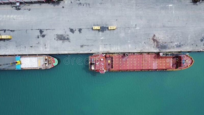 Cargo Ships Stand in the Port Aerial View Stock Footage - Video of ...