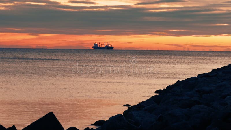 Cargo Ships Under Sail at Sunset Stock Video - Video of light, panorama ...
