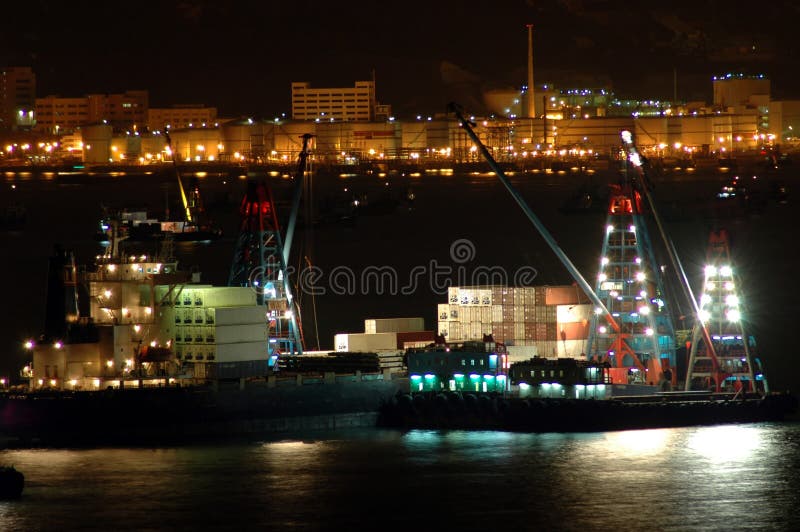 Cargo ships work at night stock photo. Image of light, industrial - 783414