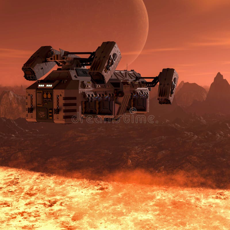 Cargo Space Ship Exploring Mars Stock Illustration - Illustration of ...