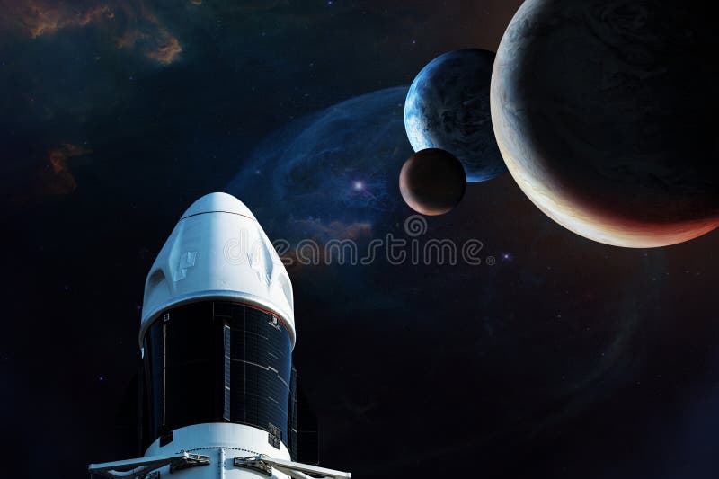 Cargo Spacecraft with Alien Planets in Deep Space. Elements of this ...