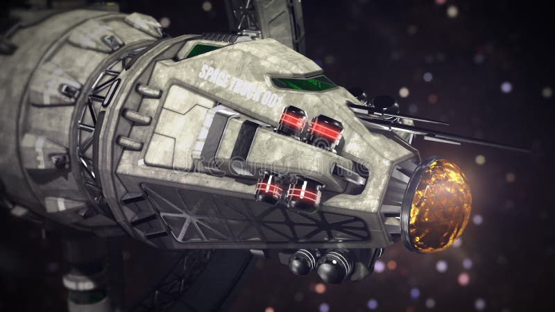 Cargo Spaceship Going through the Space 3d Illustration Stock ...
