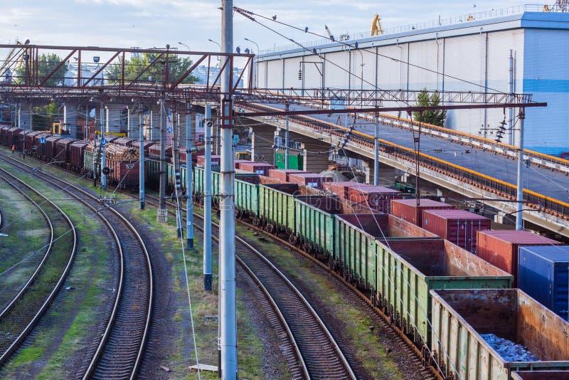 Cargo Station in the Sea Port with Empty Trains Stock Image - Image of ...