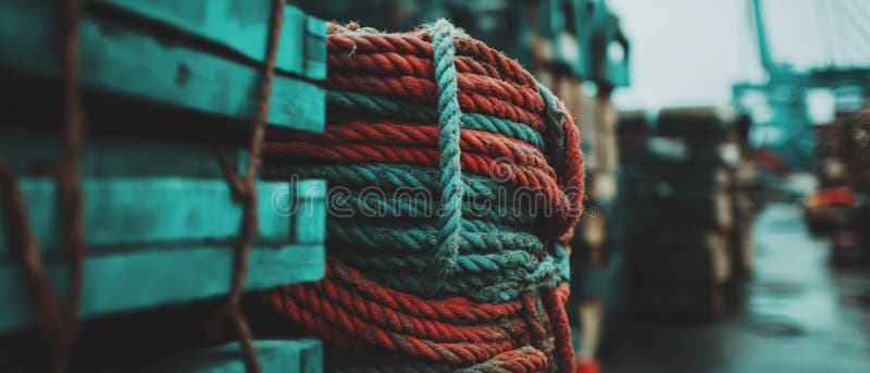Close-up of Cargo Straps Securing a Load on a Bustling Shipping Dock ...