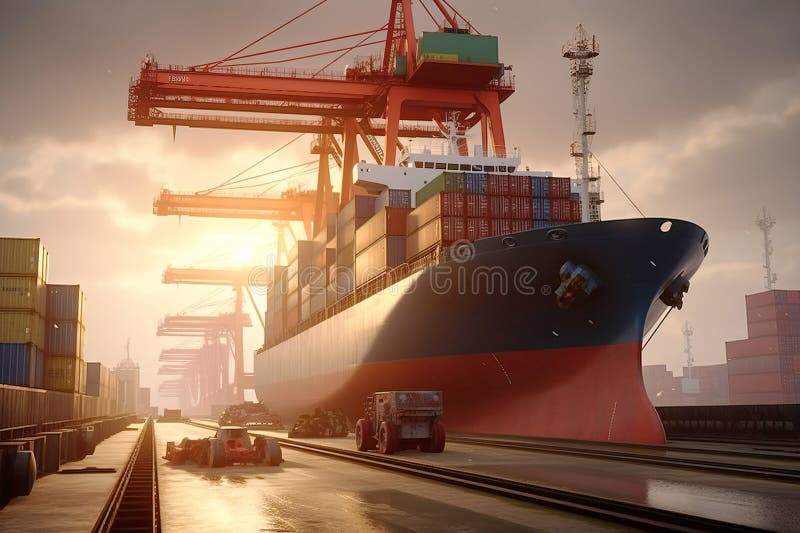 Cargo Tanker in the Port for Unloading, Loading. Export Import of Goods. Commercial Delivery. AI ...