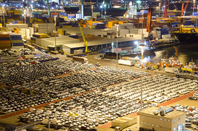 Cargo Terminal in Industrial Port with Cars. Stock Image - Image of ...